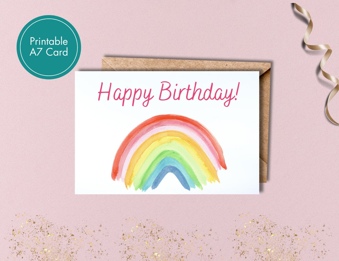 Printable Rainbow Birthday Card, Digital Download, Printable, Girl ...