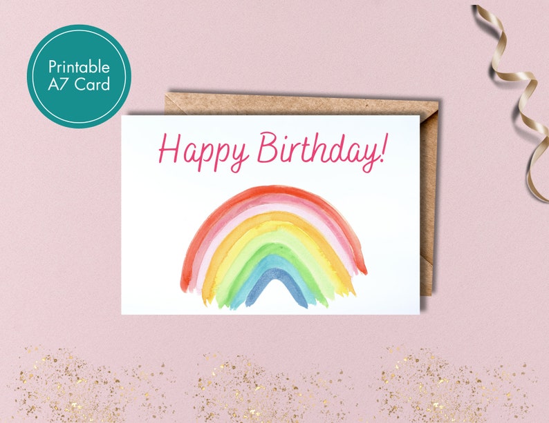 Printable Rainbow Birthday Card, Digital Download, Printable, Girl ...