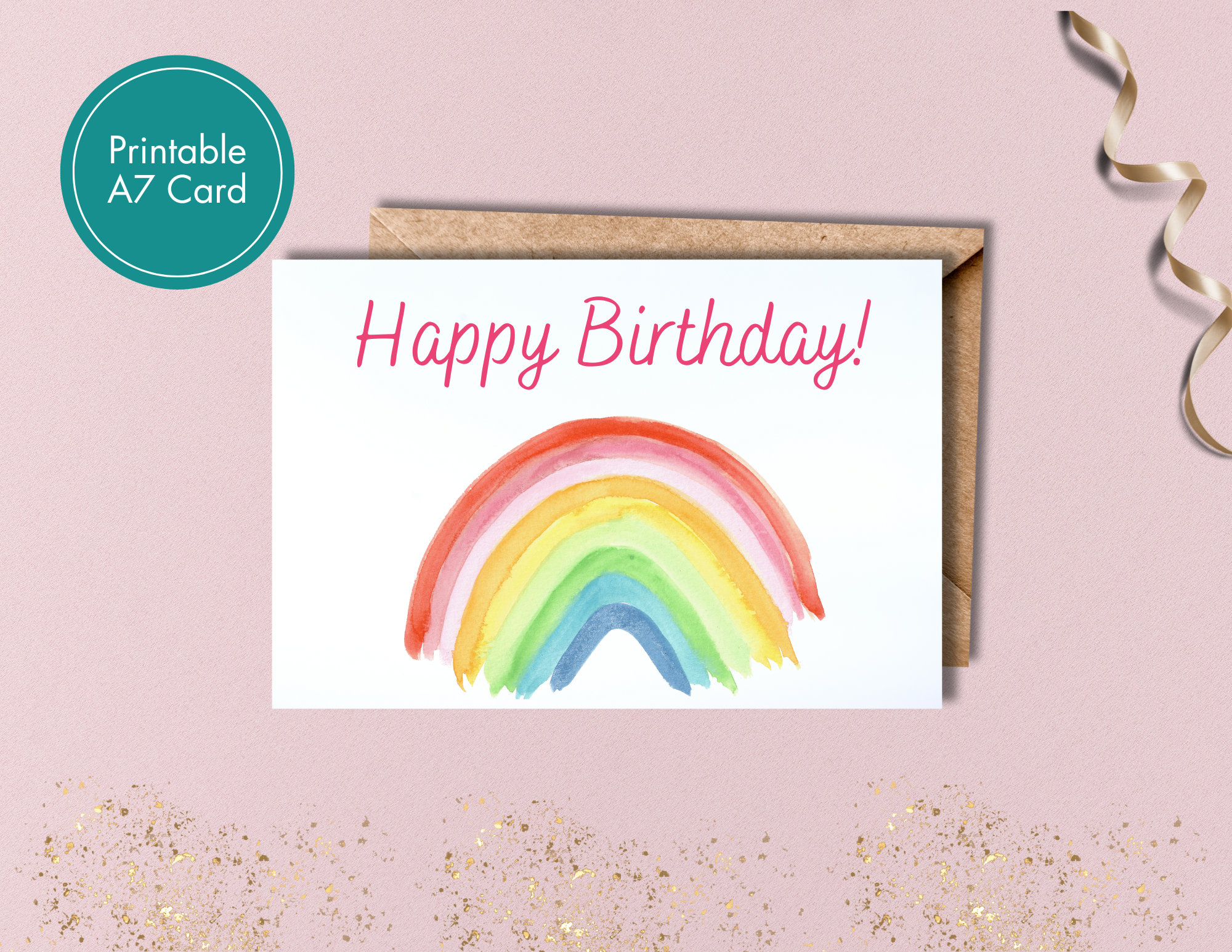 Printable Rainbow Birthday Card, Digital Download, Printable, Girl ...