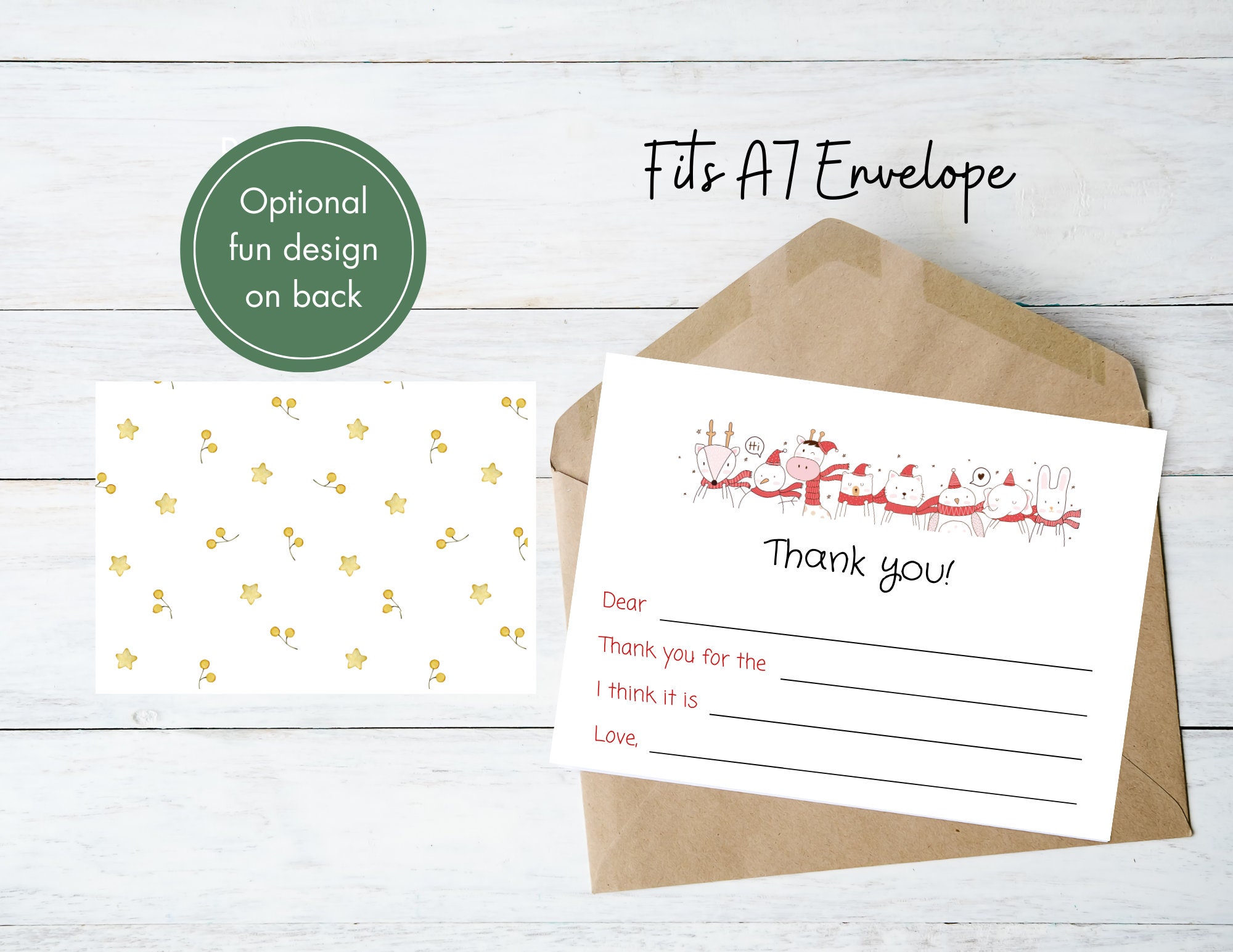 Printable Christmas Kids Thank You Note Card, Kid Thank You Card, Child ...