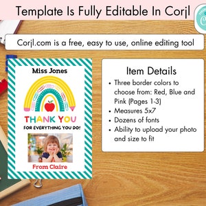 Teacher Appreciation Card With Child Photo, Editable Template, Photo ...