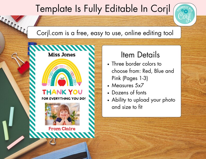 Teacher Appreciation Card With Child Photo, Editable Template, Photo ...