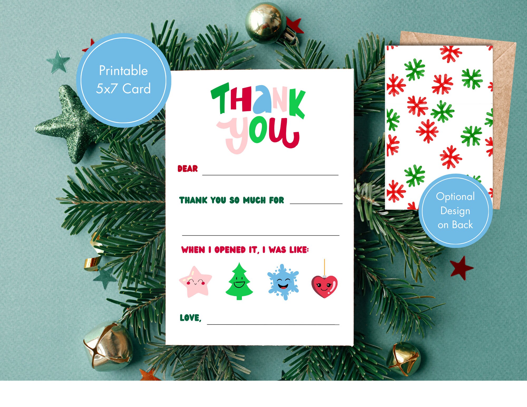 Printable Christmas Kids Thank You Note Card, Kid Thank You Card, Child ...