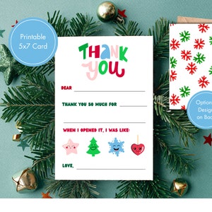 Christmas Kids Thank You Card | Printable | Fill in the Blank ...
