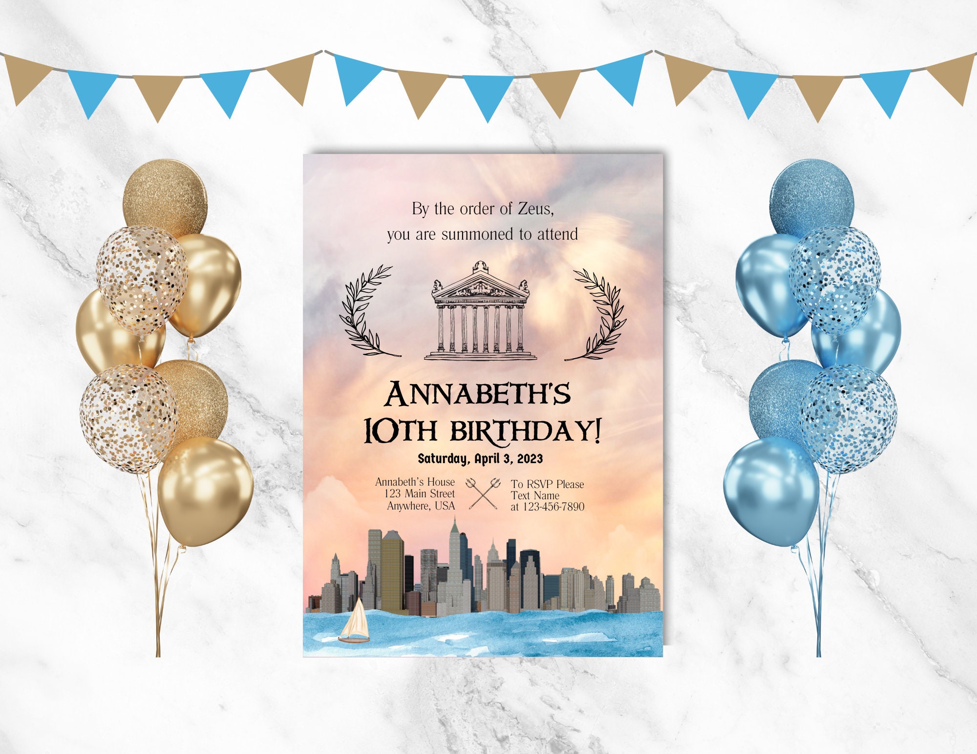 Percy Jackson Birthday Invitation Template, Girl Design, Watercolors ...