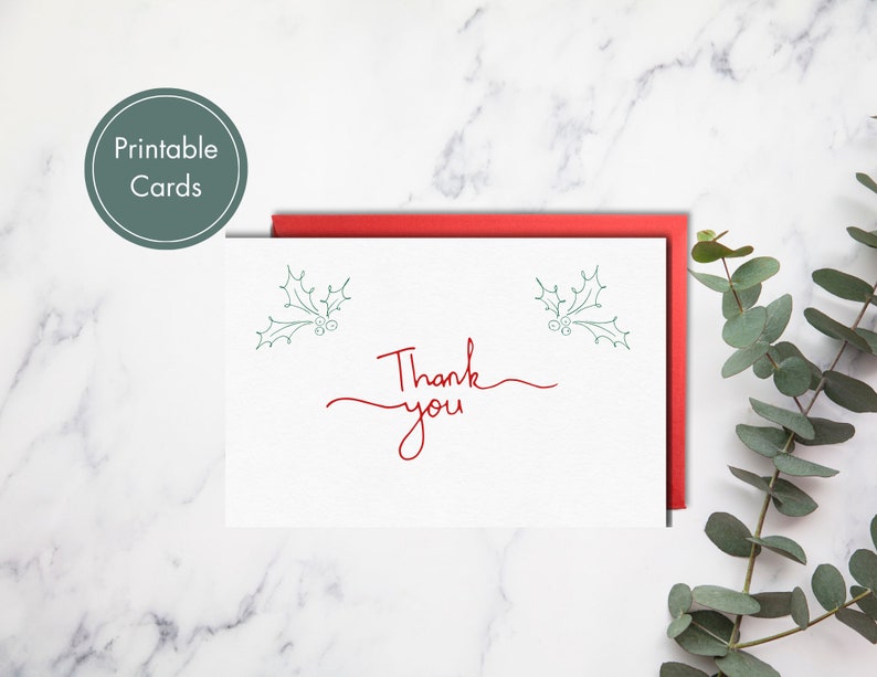 Printable Christmas Thank You Card, Christmas Thank You Note, Holiday ...