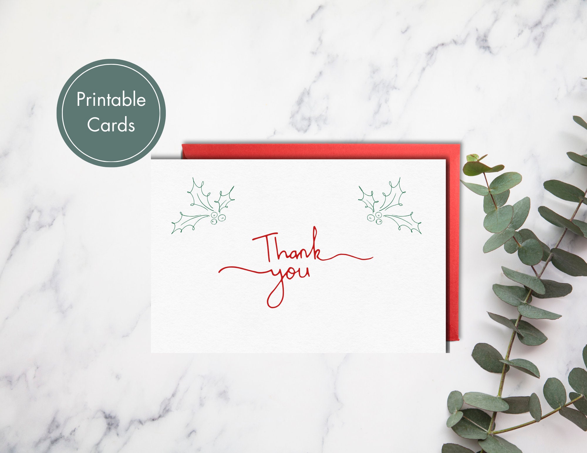 Printable Christmas Thank You Card, Christmas Thank You Note, Holiday ...