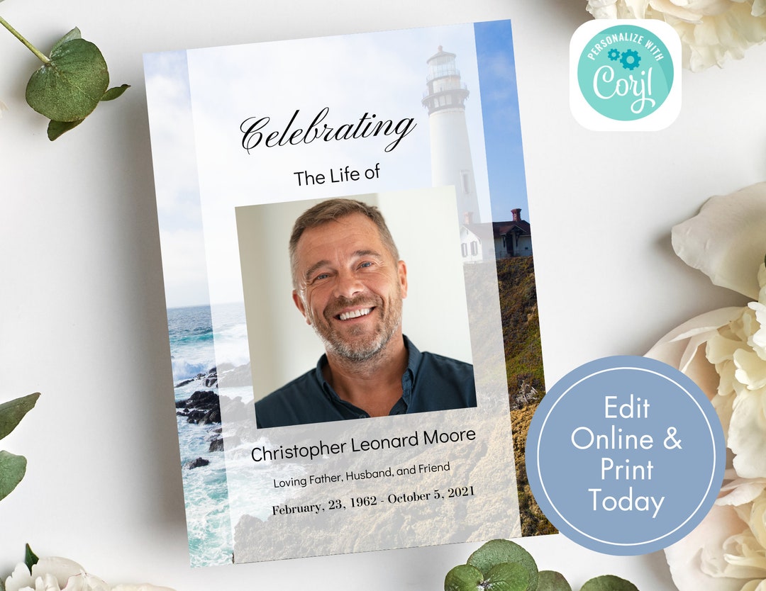 Funeral Program Template, Editable, Printable, Funeral Program for Man ...