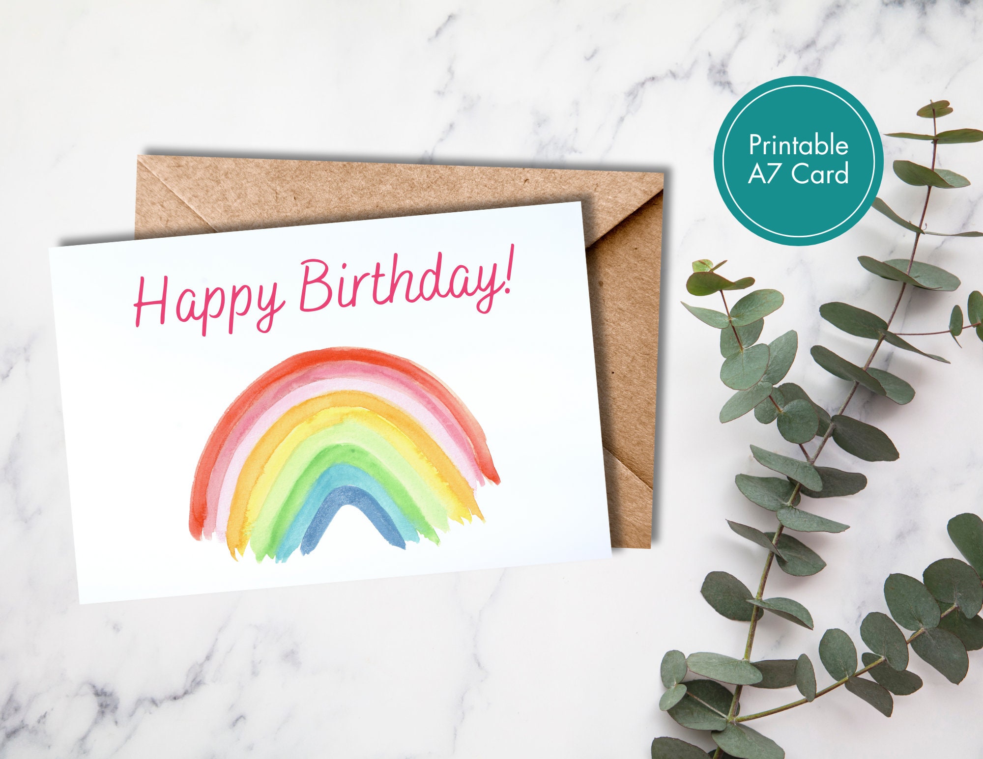 Printable Rainbow Birthday Card, Digital Download, Printable, Girl ...