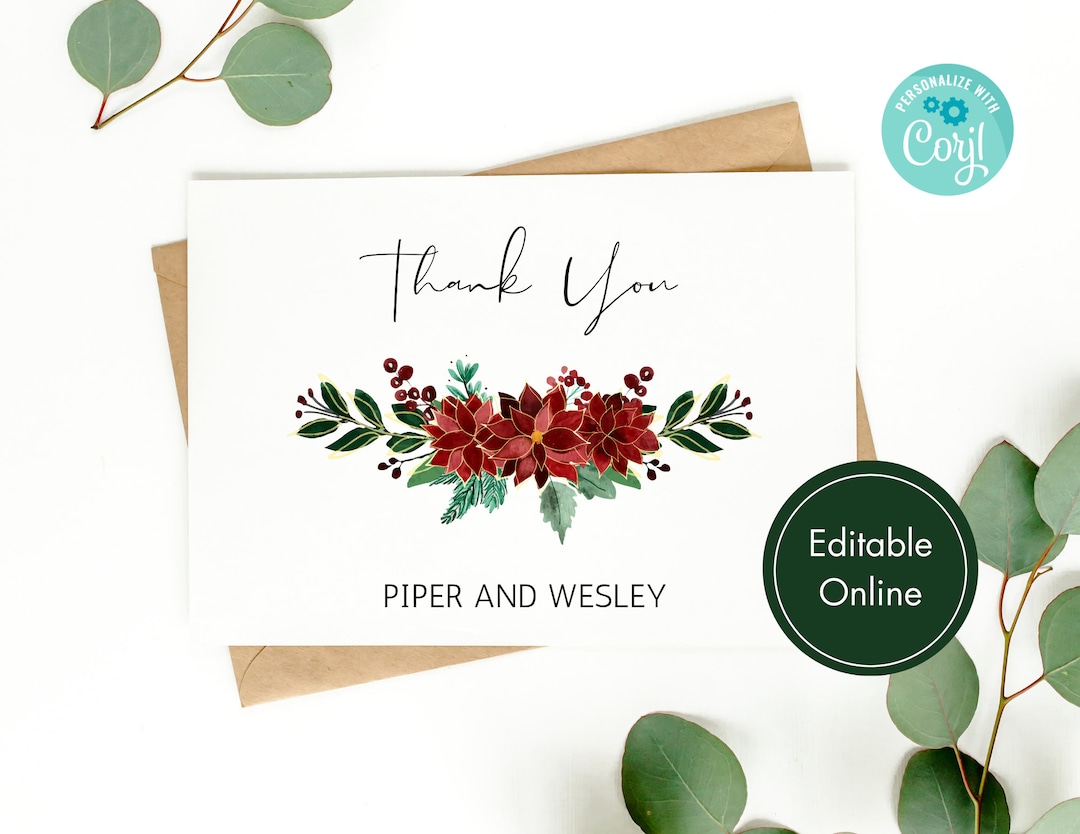Customizable Thank You Card, Christmas Thank You Card, Thank You Card ...
