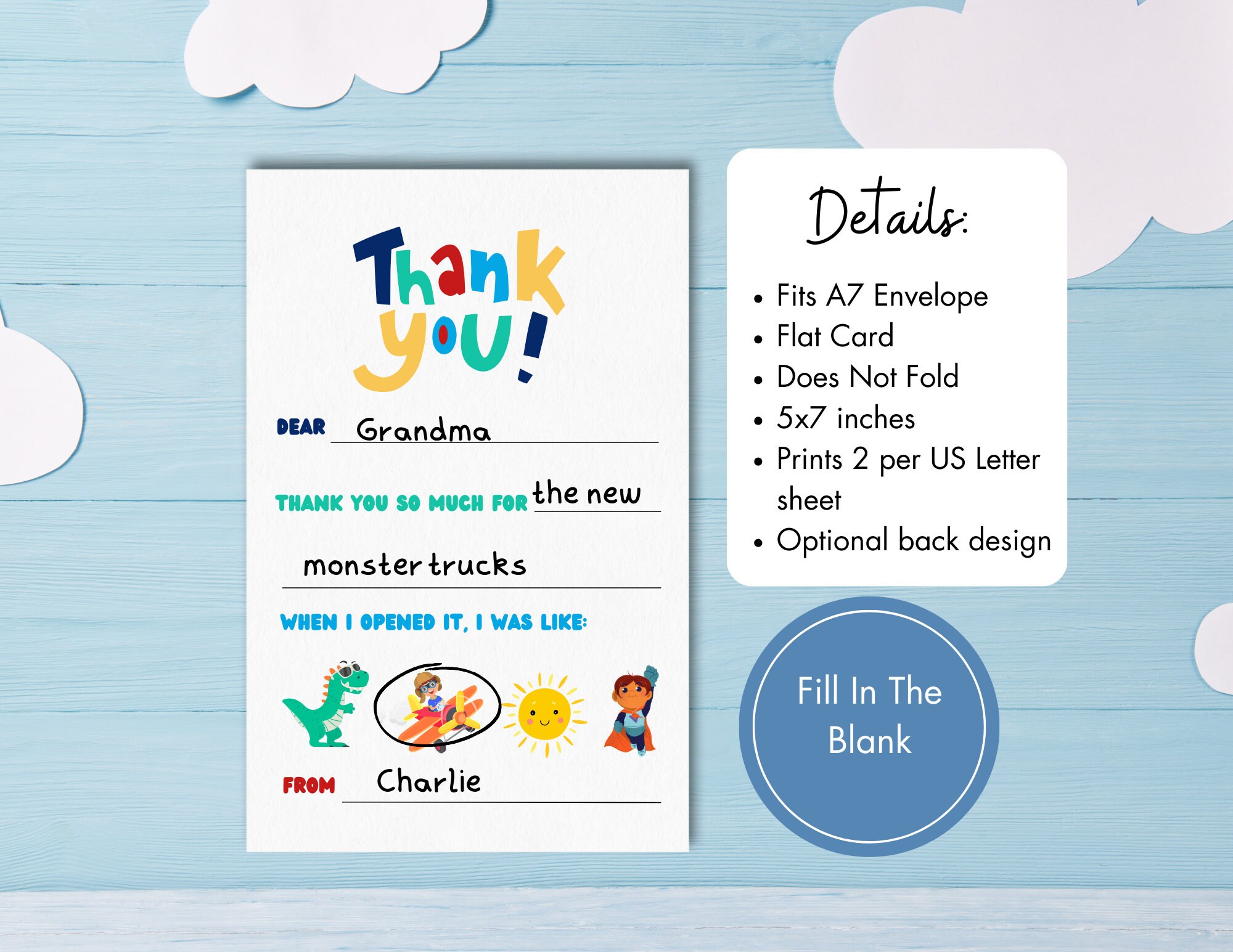 Fill in the Blank Thank You Boy | Printable | Fill in Blank | Kids ...