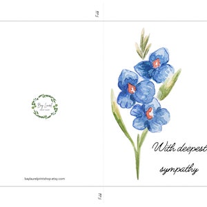 Printable Sympathy Card, Blue Flowers, Floral, Bereavement Card ...