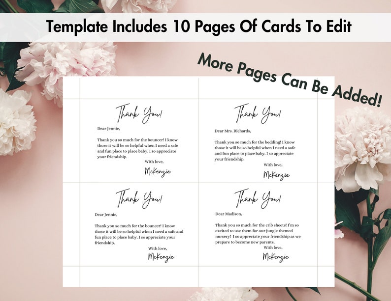 Template for Individualized Thank You Cards, Type Each Message ...