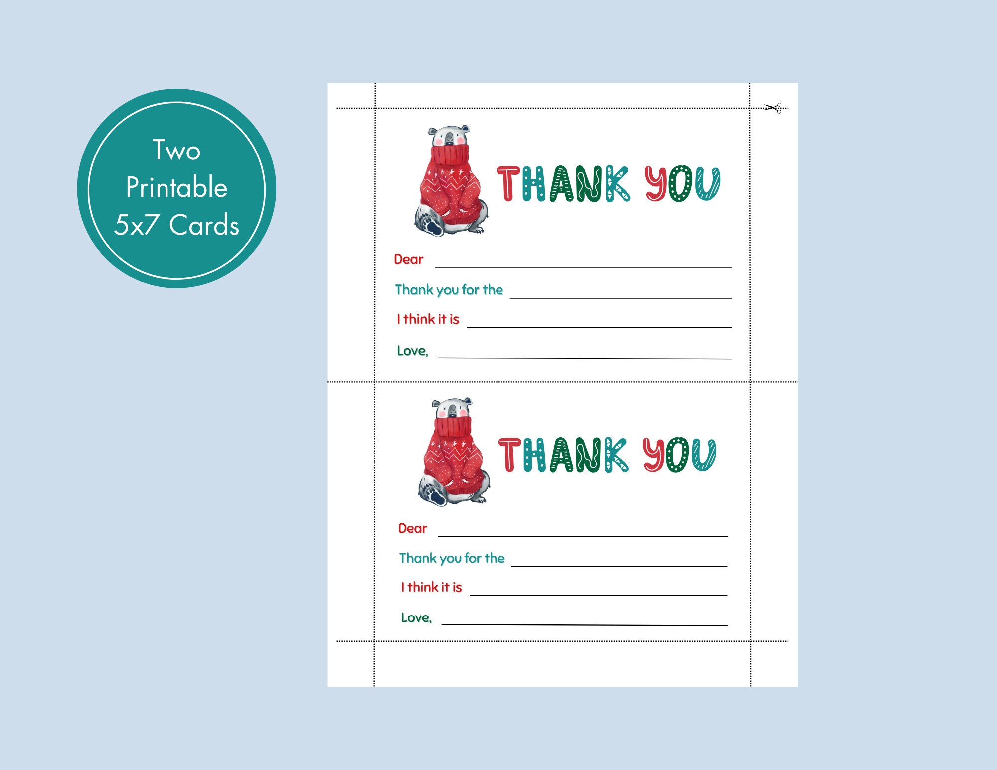 Christmas Kids Thank You Card | Printable | Fill in the Blank ...