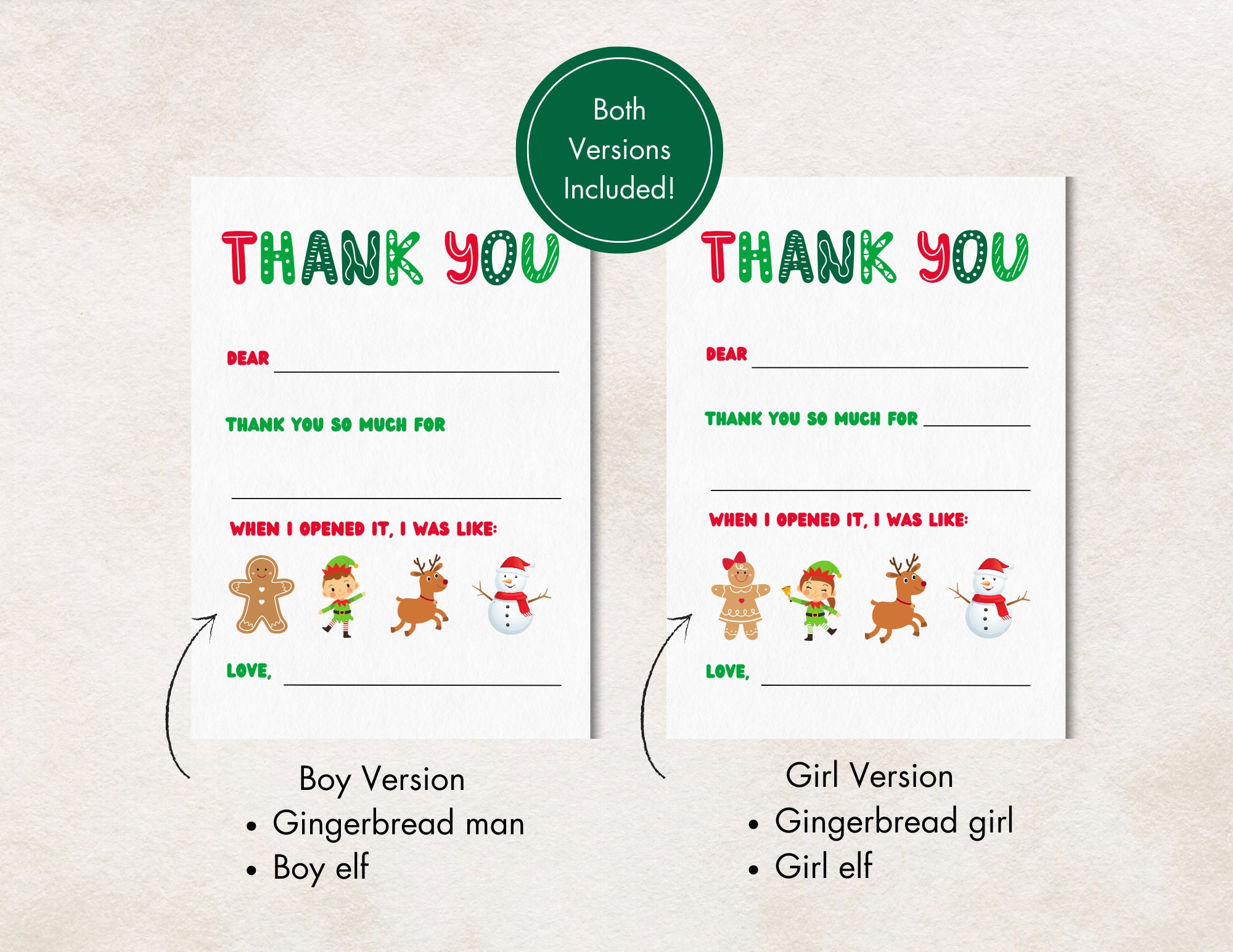 Christmas Kids Thank You Card Printable Fill in the Blank Christmas ...