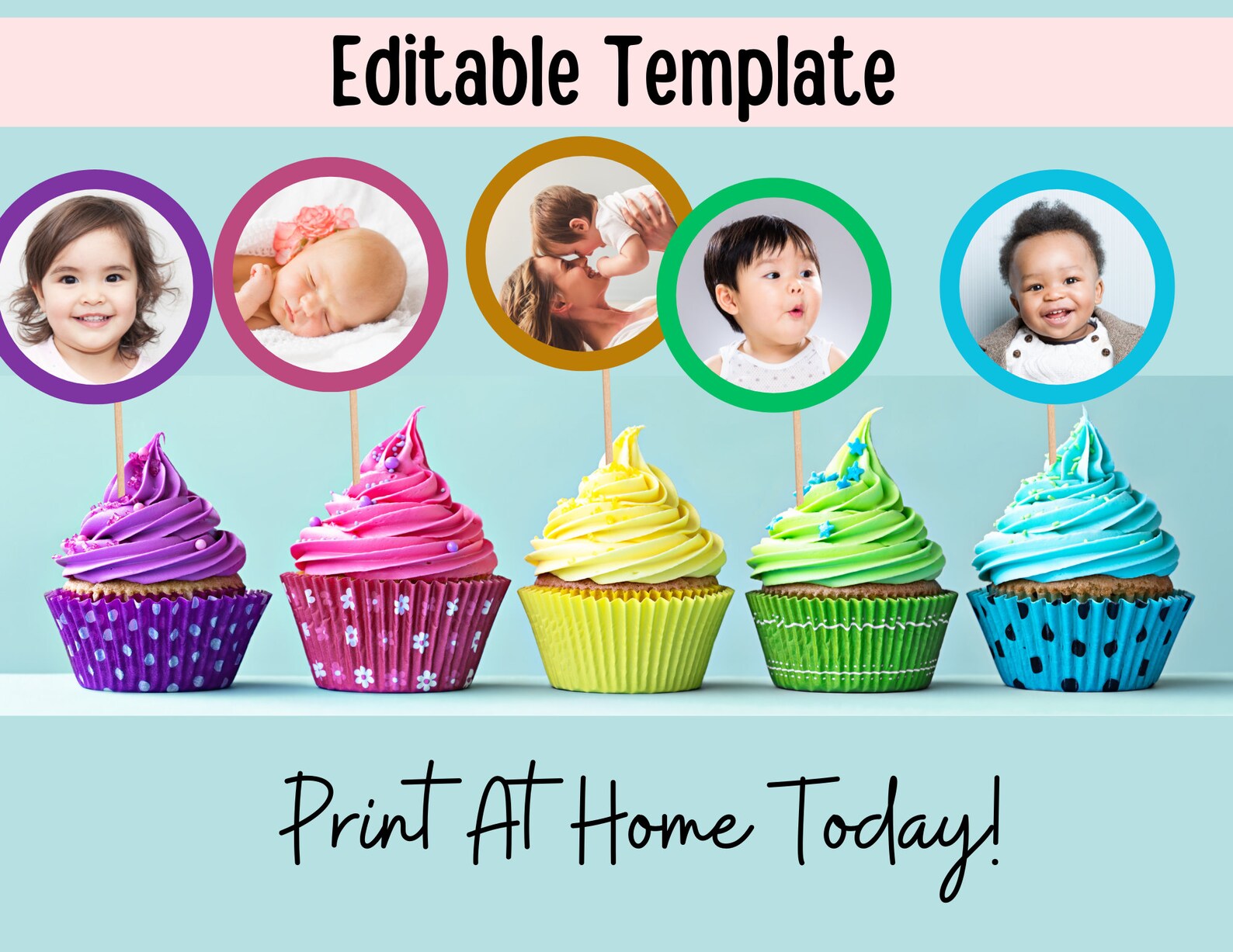 Custom Face Cupcake Toppers, Template, Editable, Cupcake Toppers With ...