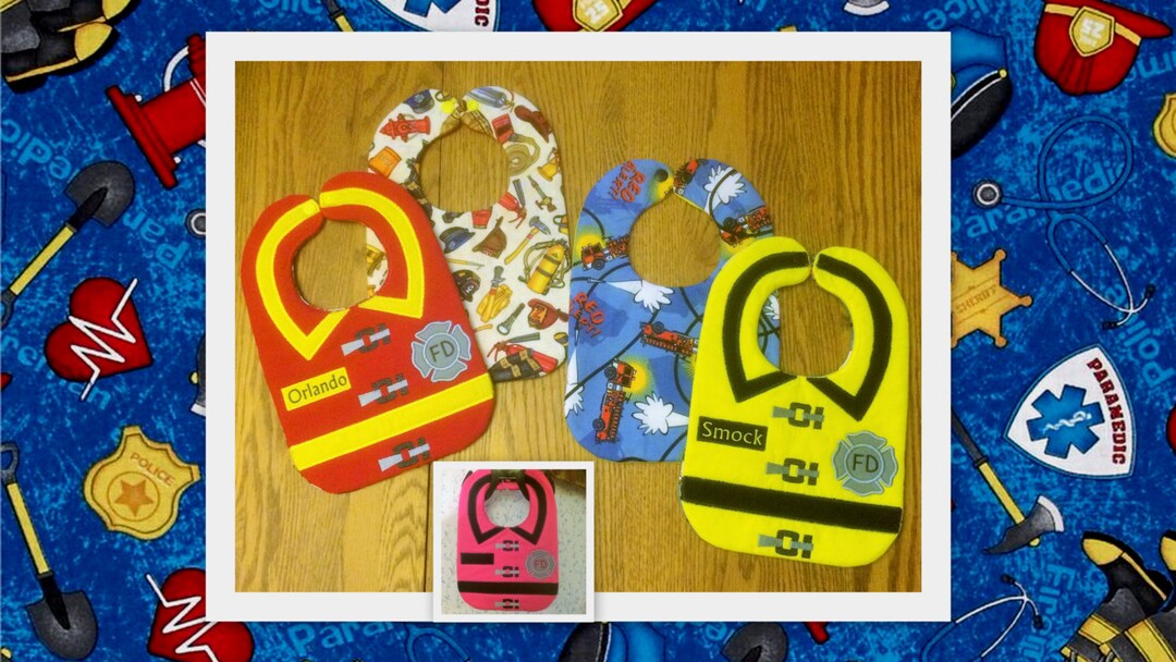 Firefighter Baby Bibs With Name Yellow, Red, Pink - Etsy