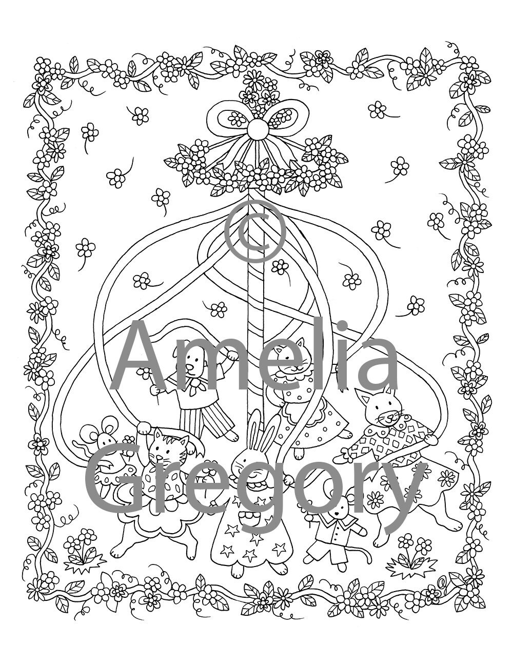 Coloring Pages for Adults, Adult Colouring Book, Maypole, Spring Gift ...