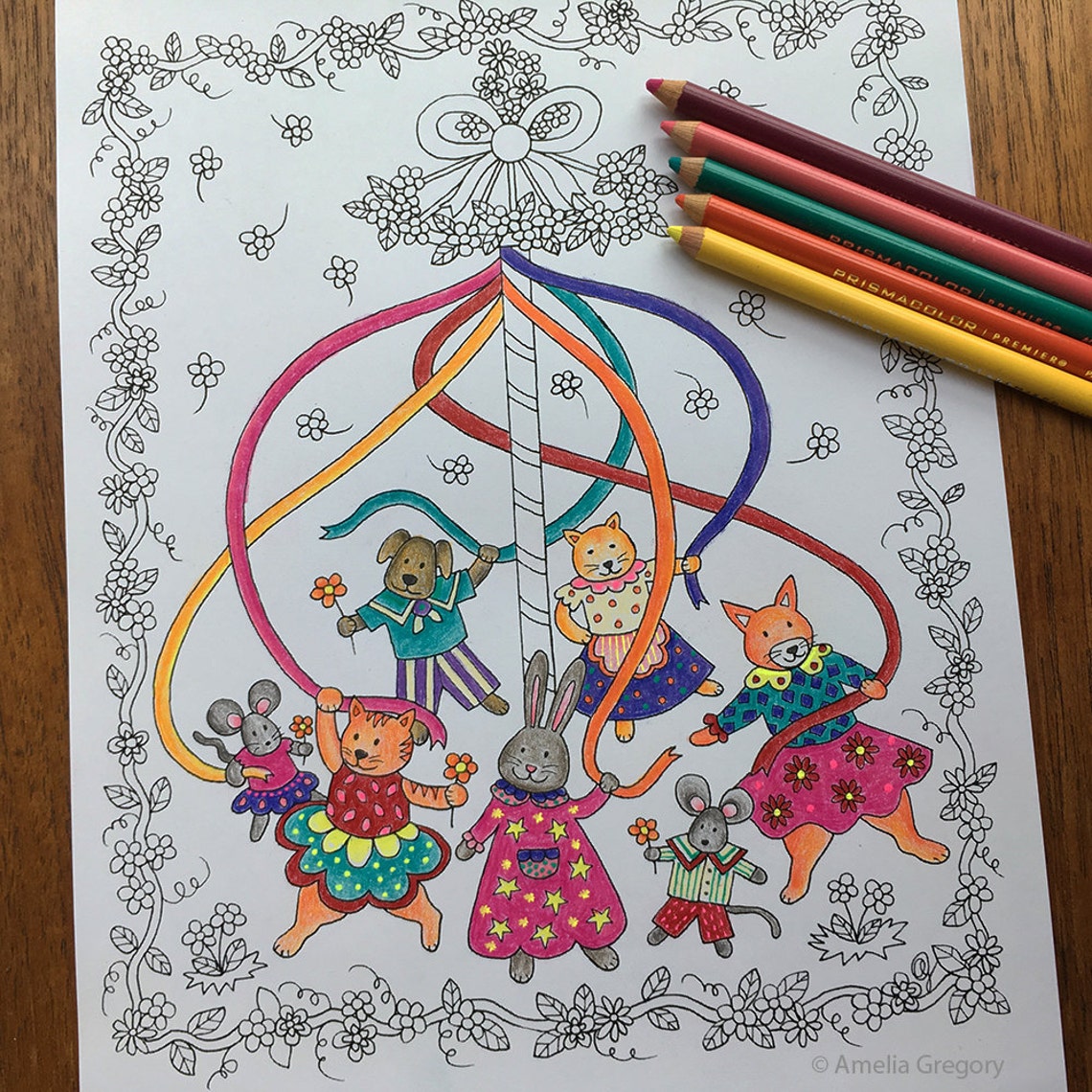 Coloring Pages for Adults, Adult Colouring Book, Maypole, Spring Gift ...