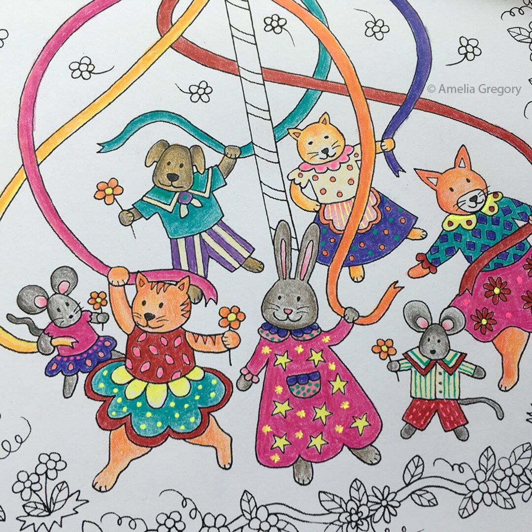 Coloring Pages for Adults, Adult Colouring Book, Maypole, Spring Gift ...