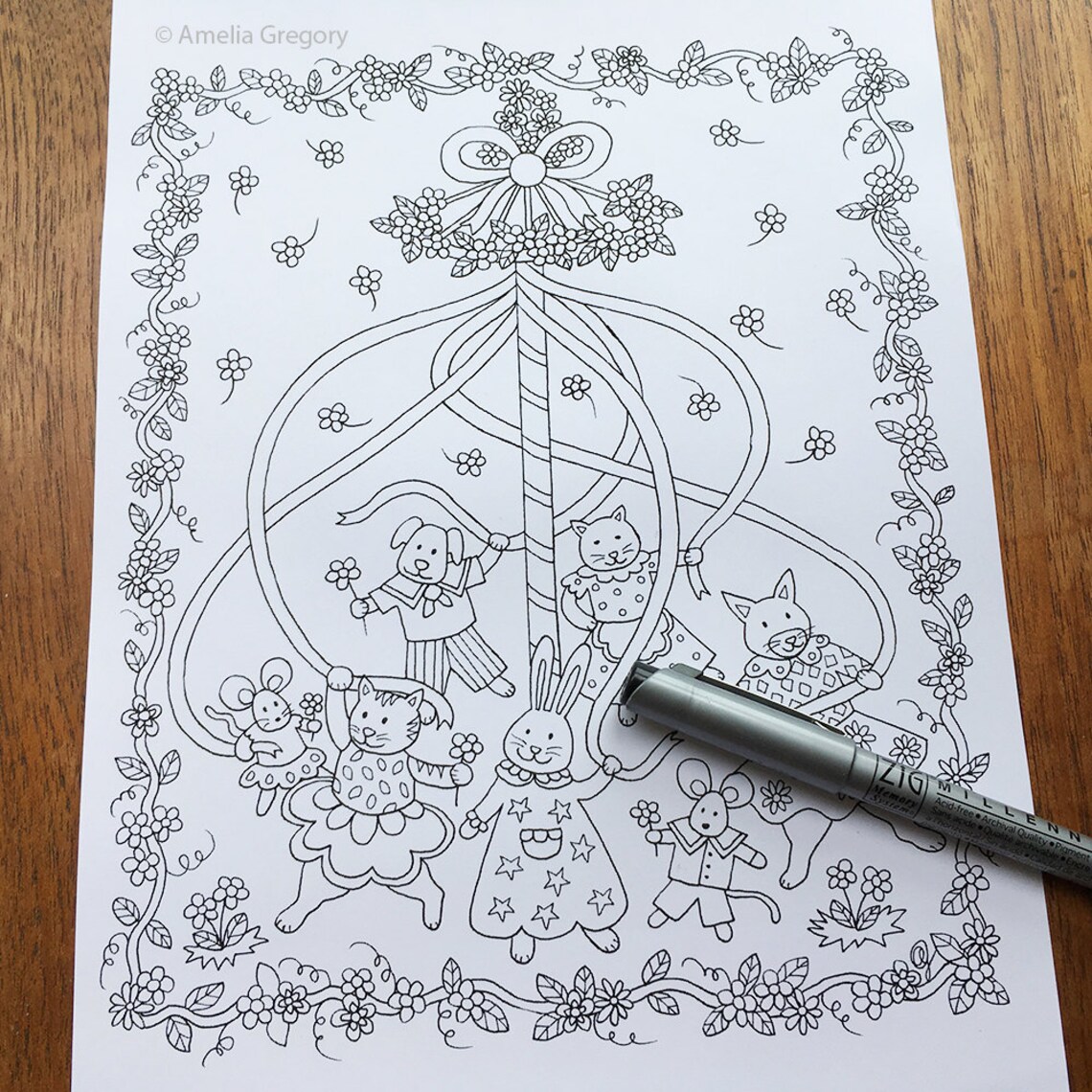 Coloring Pages for Adults, Adult Colouring Book, Maypole, Spring Gift ...