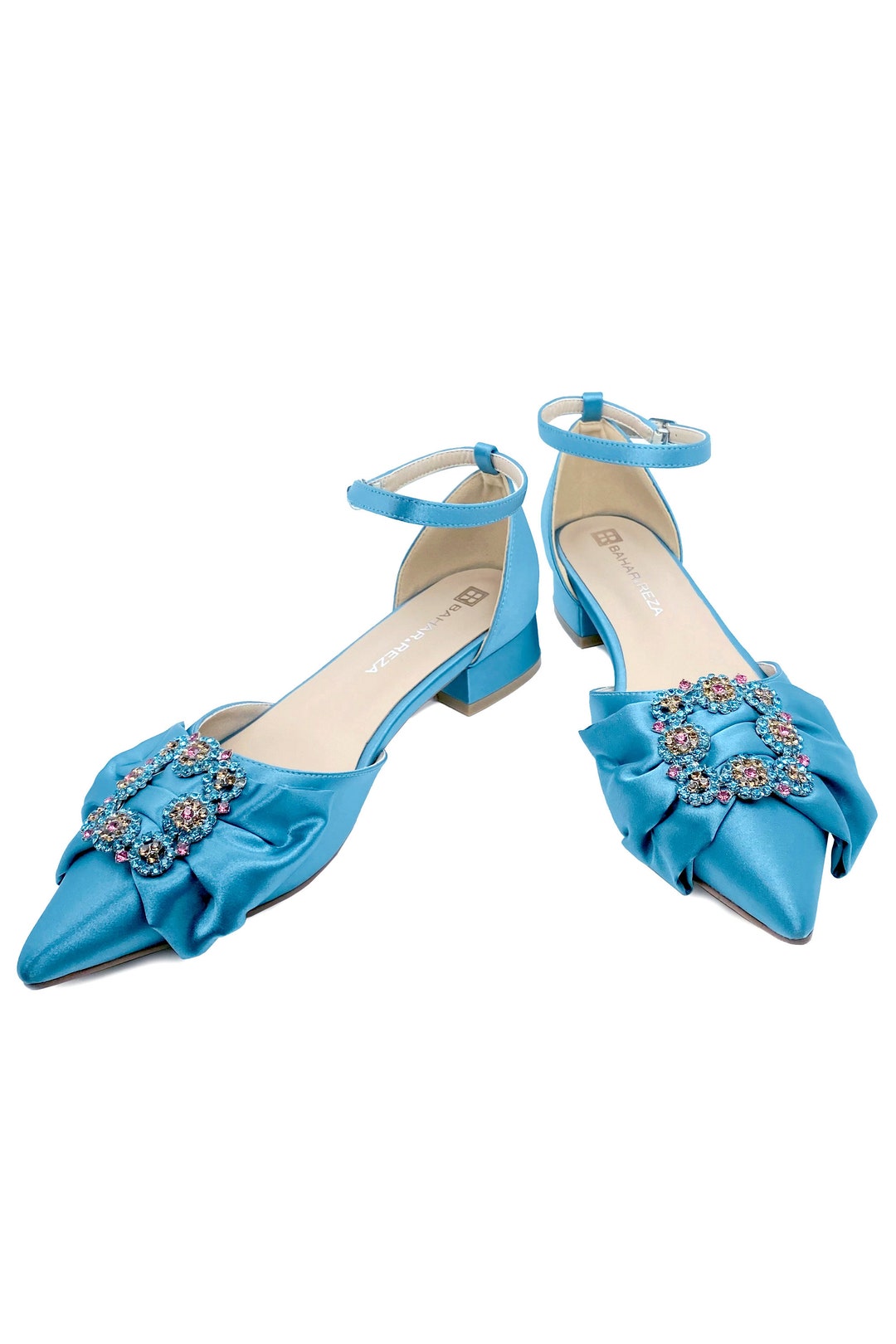 Dana Flat Blue Shoes With Bow and Buckle - Etsy