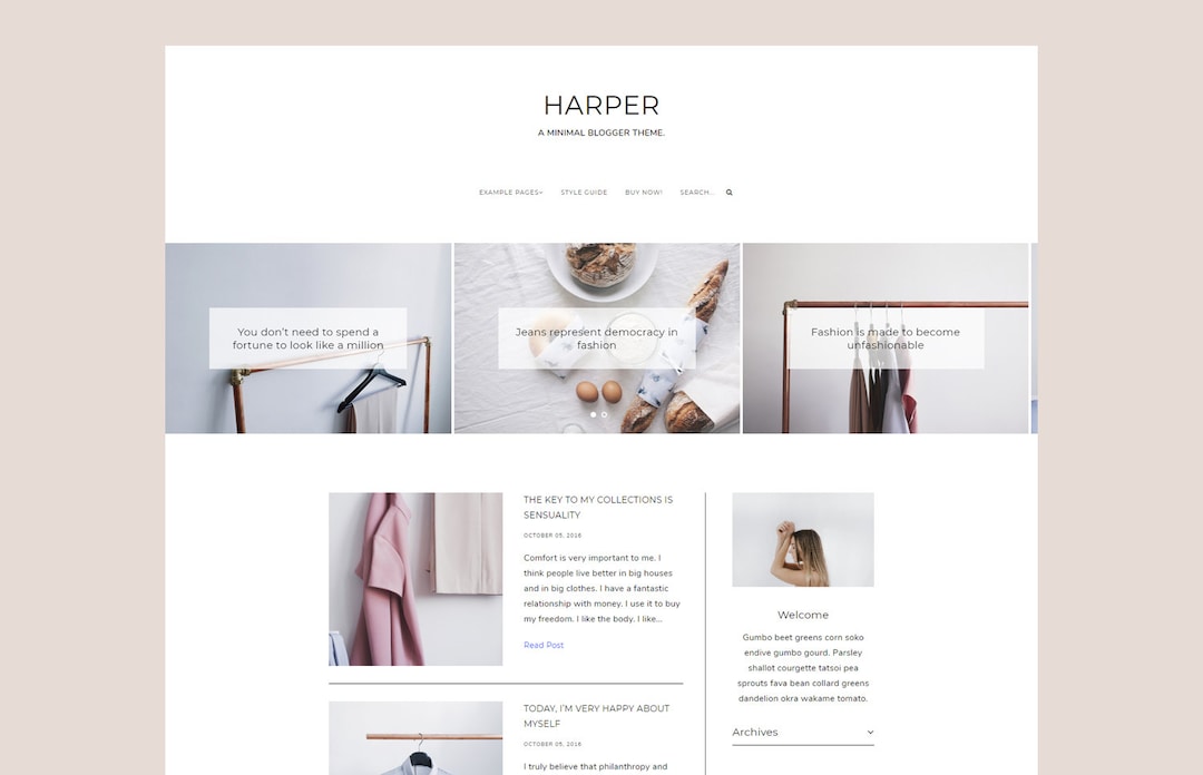 Harper • Minimalist Blogger Template • Fashion Blog Theme - Etsy
