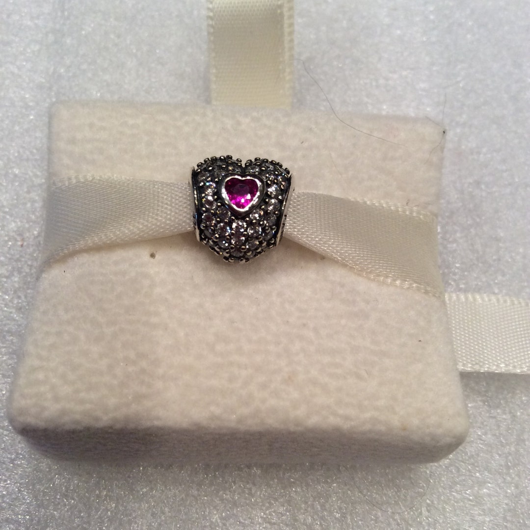 Authentic Pandora" in My Heart" Synthentic Ruby & Clear CZ Sterling ...