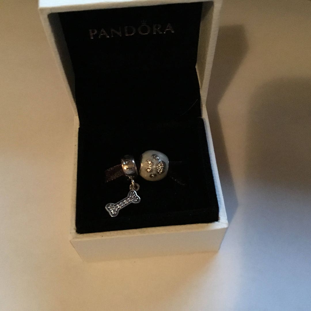 Authentic PANDORA "i Love My Pet" 2pc Dog Bone Dangle & I Love My Pets ...