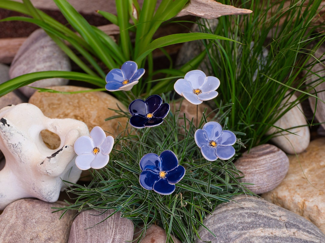 Ceramic Flowers, Shades of Blue, Flowers Handmade From 5 Petals, Flower ...