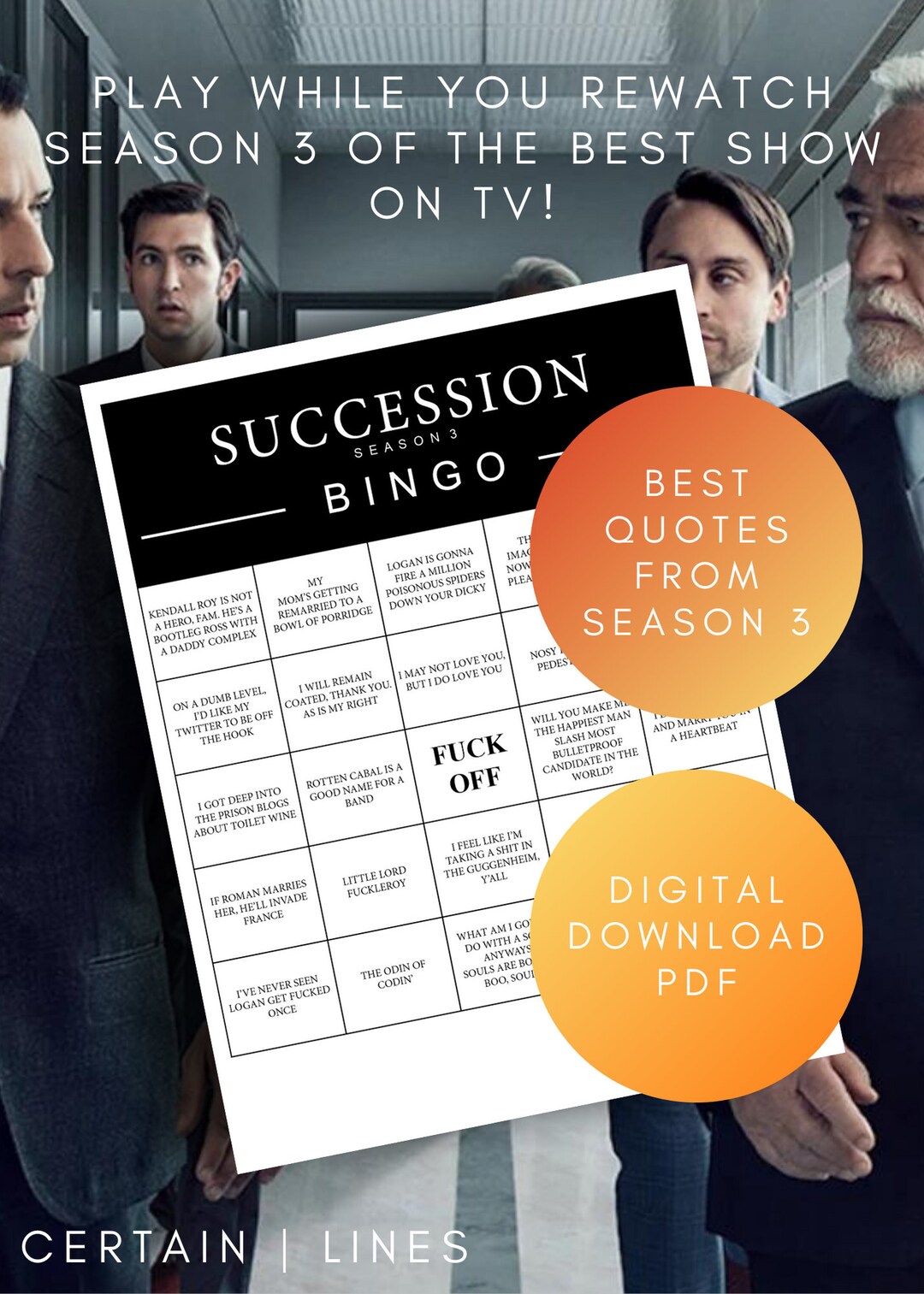 Succession Season 3 Quotes TV Show Bingo (set of 8 Cards) | Digital ...