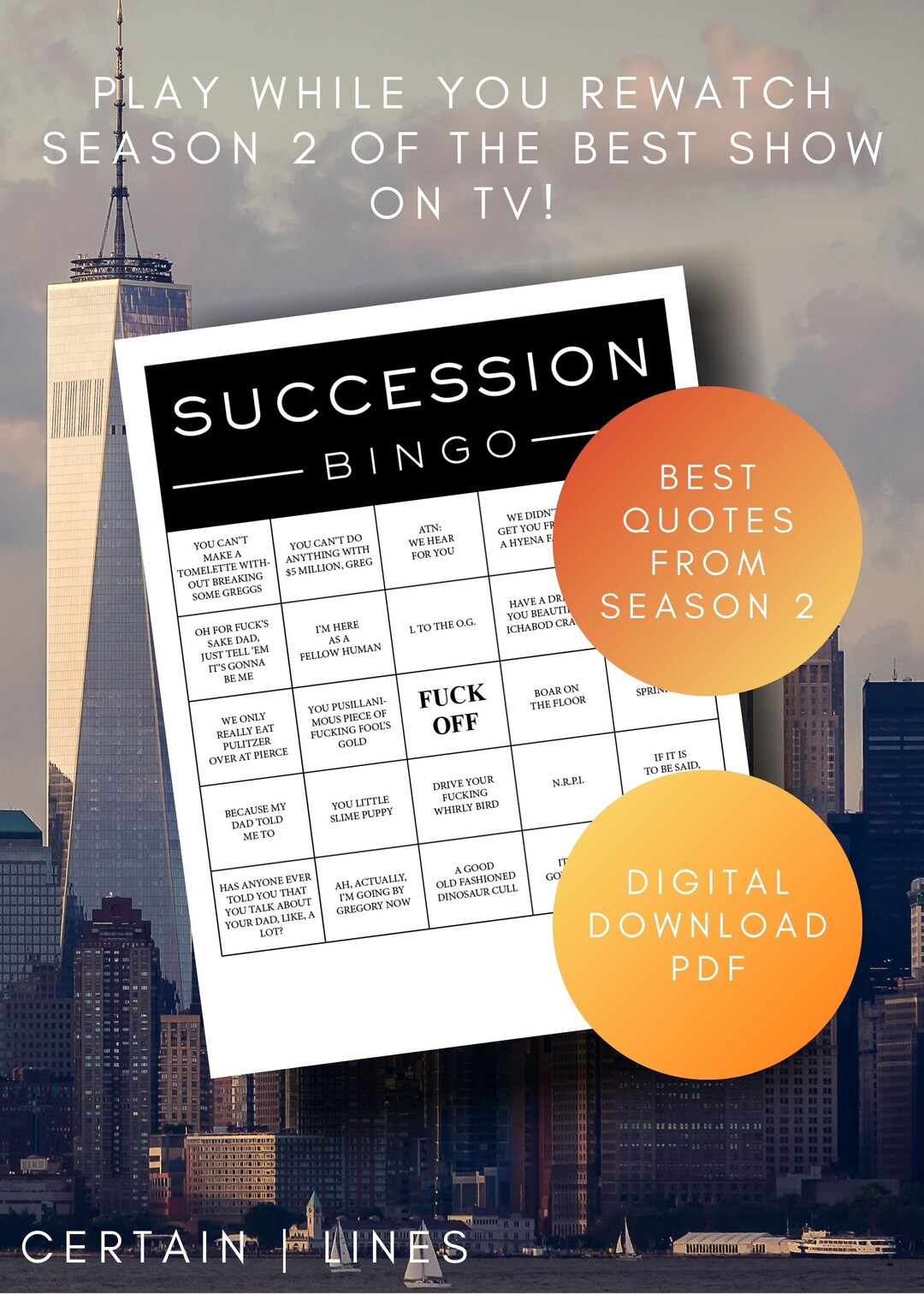 Succession Season 2 Quotes TV Show Bingo (set of 8 Cards) | Digital ...