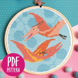 Pterodactyl Cross Stitch PDF Pattern - Instant Digital Download - Dinosaur Cross Stitch - Dino ...