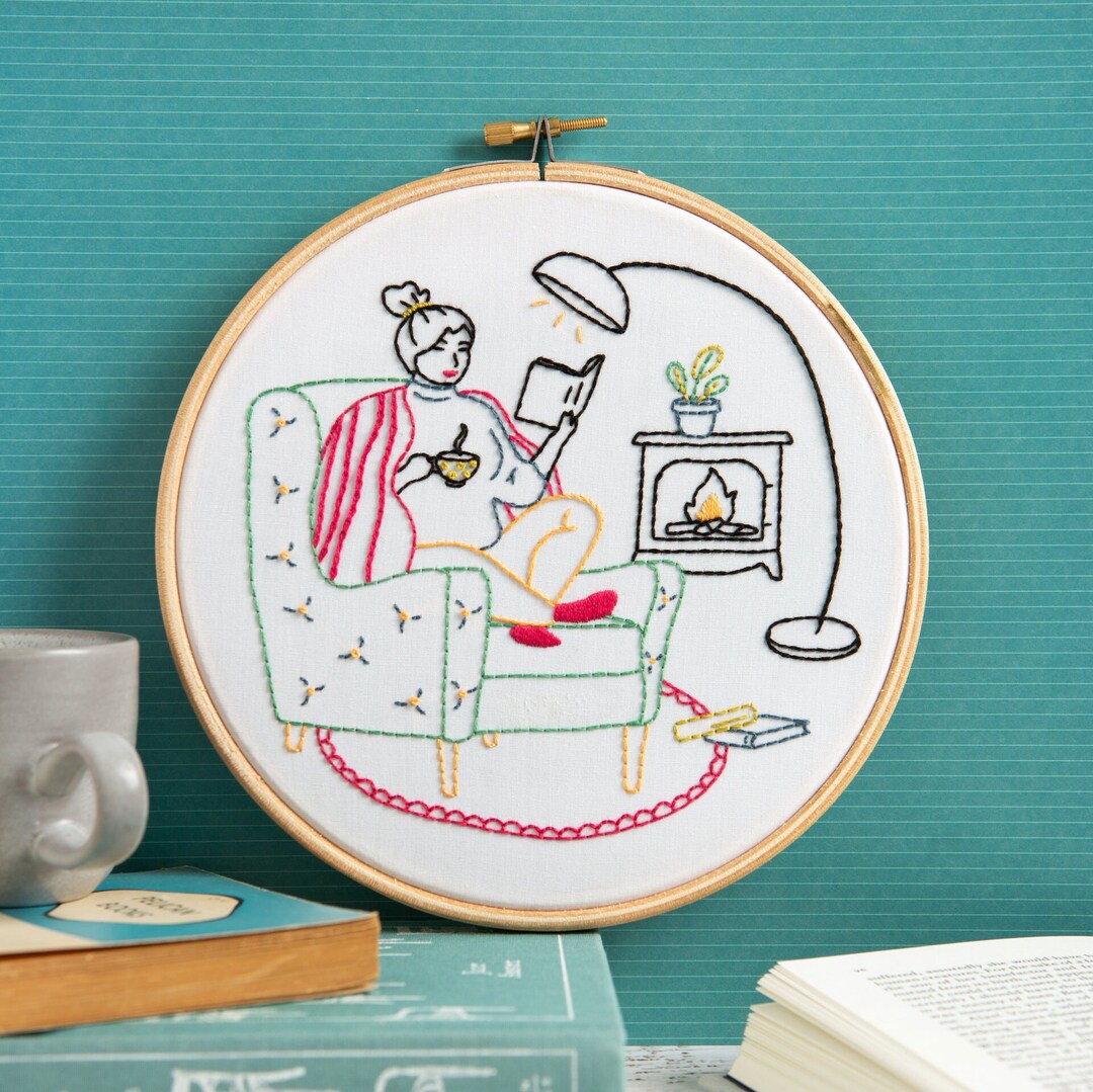 Reading Woman Embroidery Kit (unwind) : Beginner 7" / 18cm DIY ...