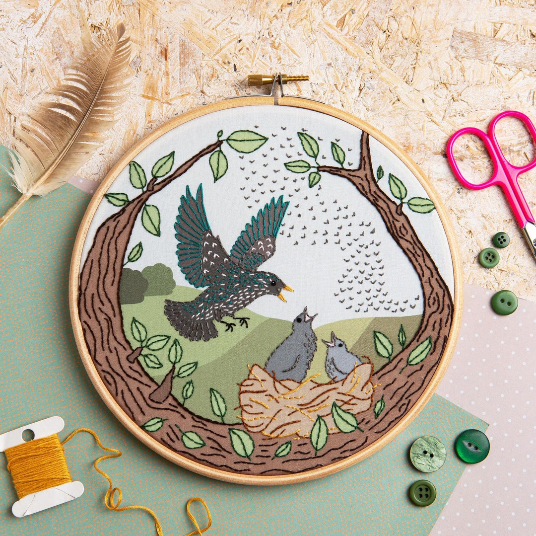 Starling Song Embroidery Kit : Beginner 7" / 18cm DIY Stitching Craft ...