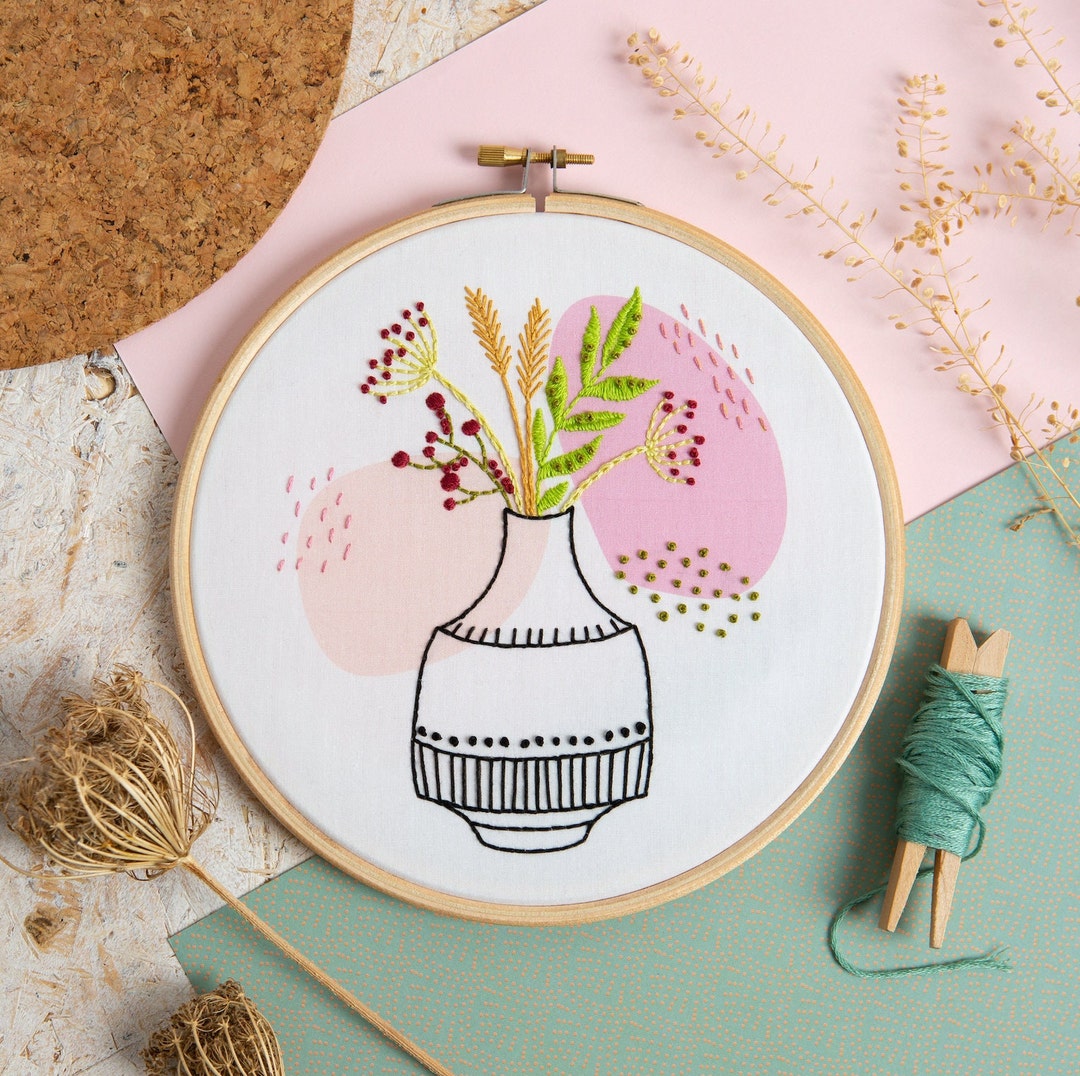 Meadow Stroll Embroidery Kit - DIY Craft Set for Beginners - Botanical ...