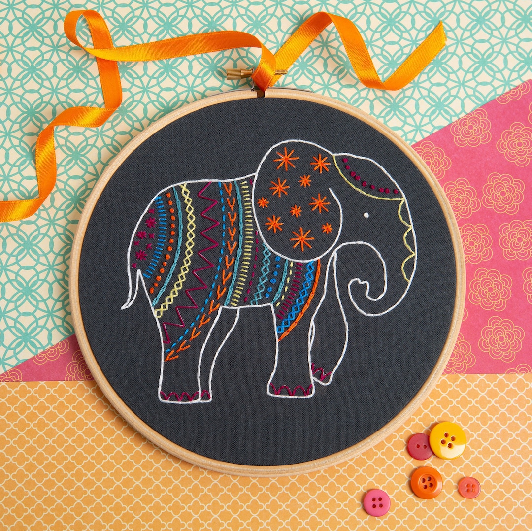 OUTLET Elephant Embroidery Kit Embroidery Kit for Beginners Elephant ...