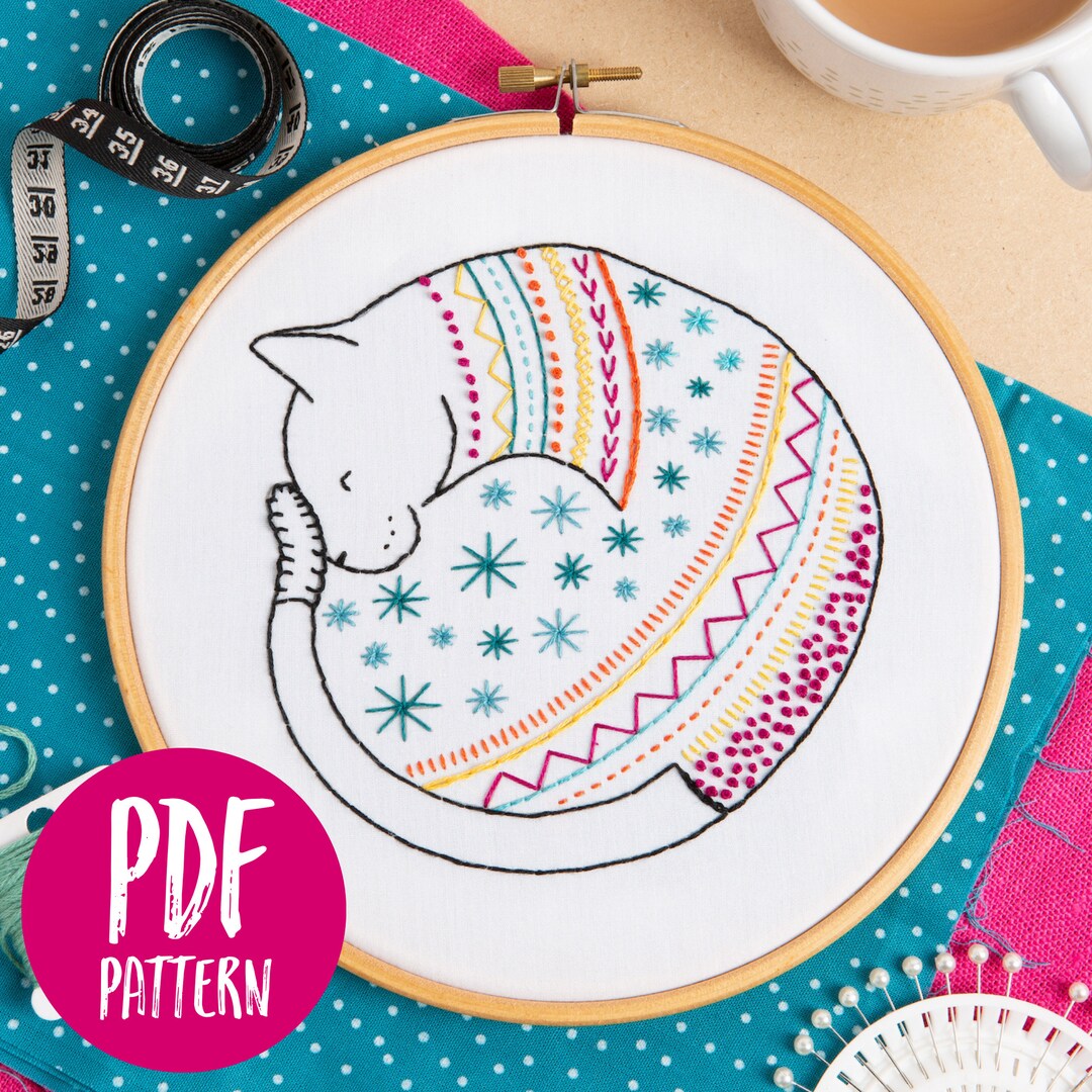 Cat PDF Embroidery Pattern - Instant Digital Download - Etsy
