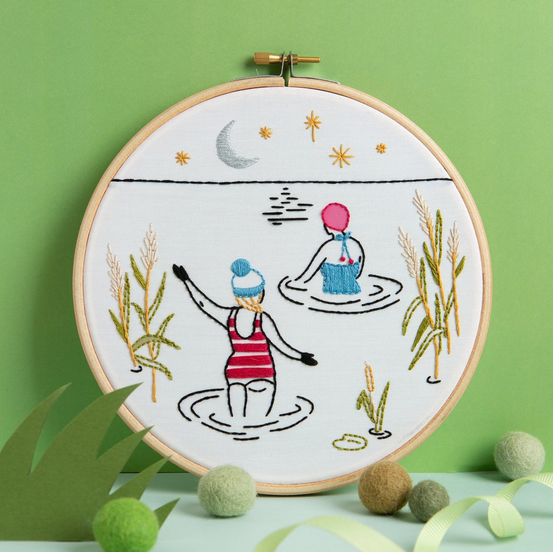Wild Swimming Embroidery Kit - Lake and Sea Swimmers Design - Beginner ...