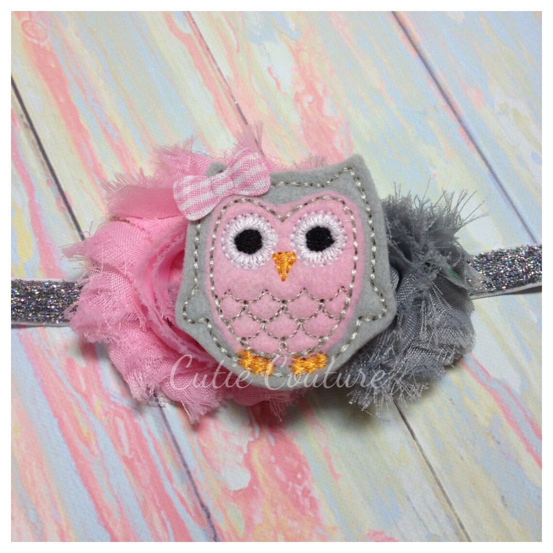Baby Headband Pink and Gray Headband Owl Headband Pink - Etsy