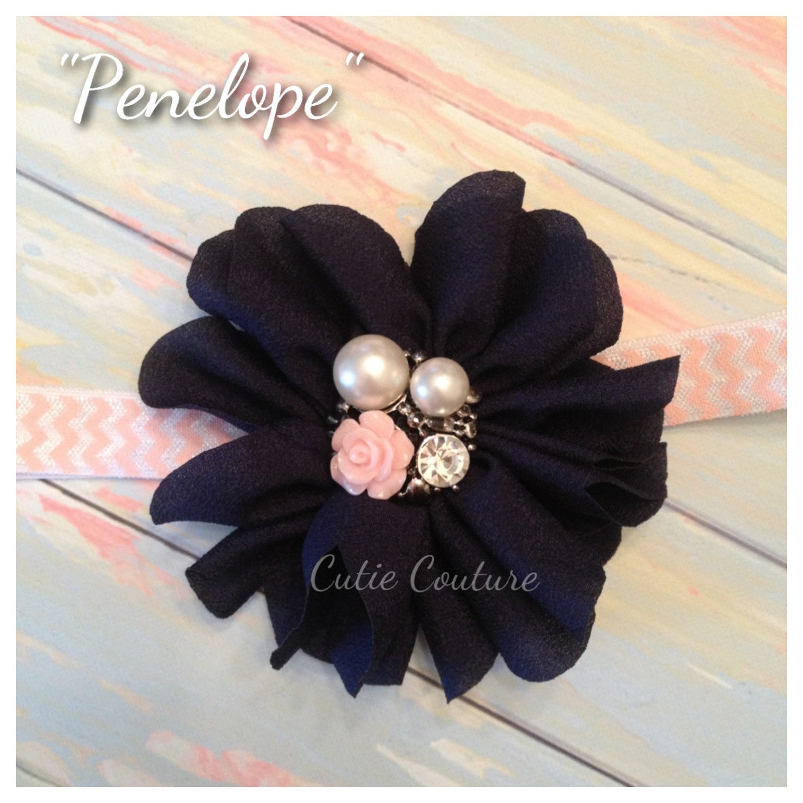 New Penelope in Navy on Pink Chevron Elastic | Etsy