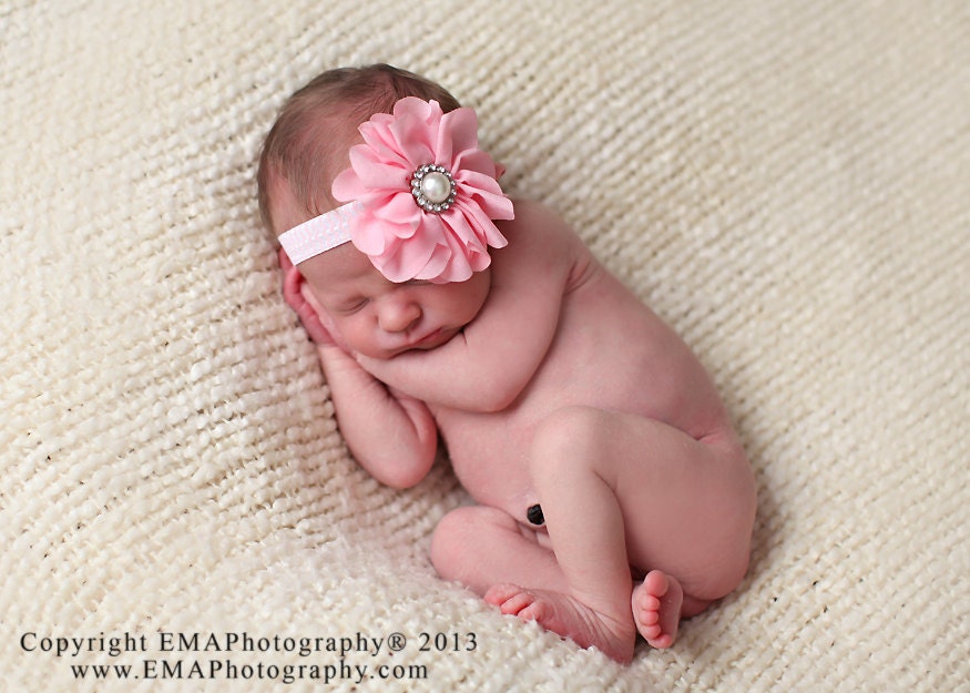 Pink Baby Headband Pink Headband Pink Flower Girl Headband | Etsy