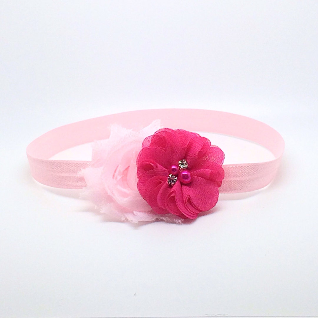 Hot Pink and Pink Headband, Pink Headband, Pink Flower Girl Headband ...