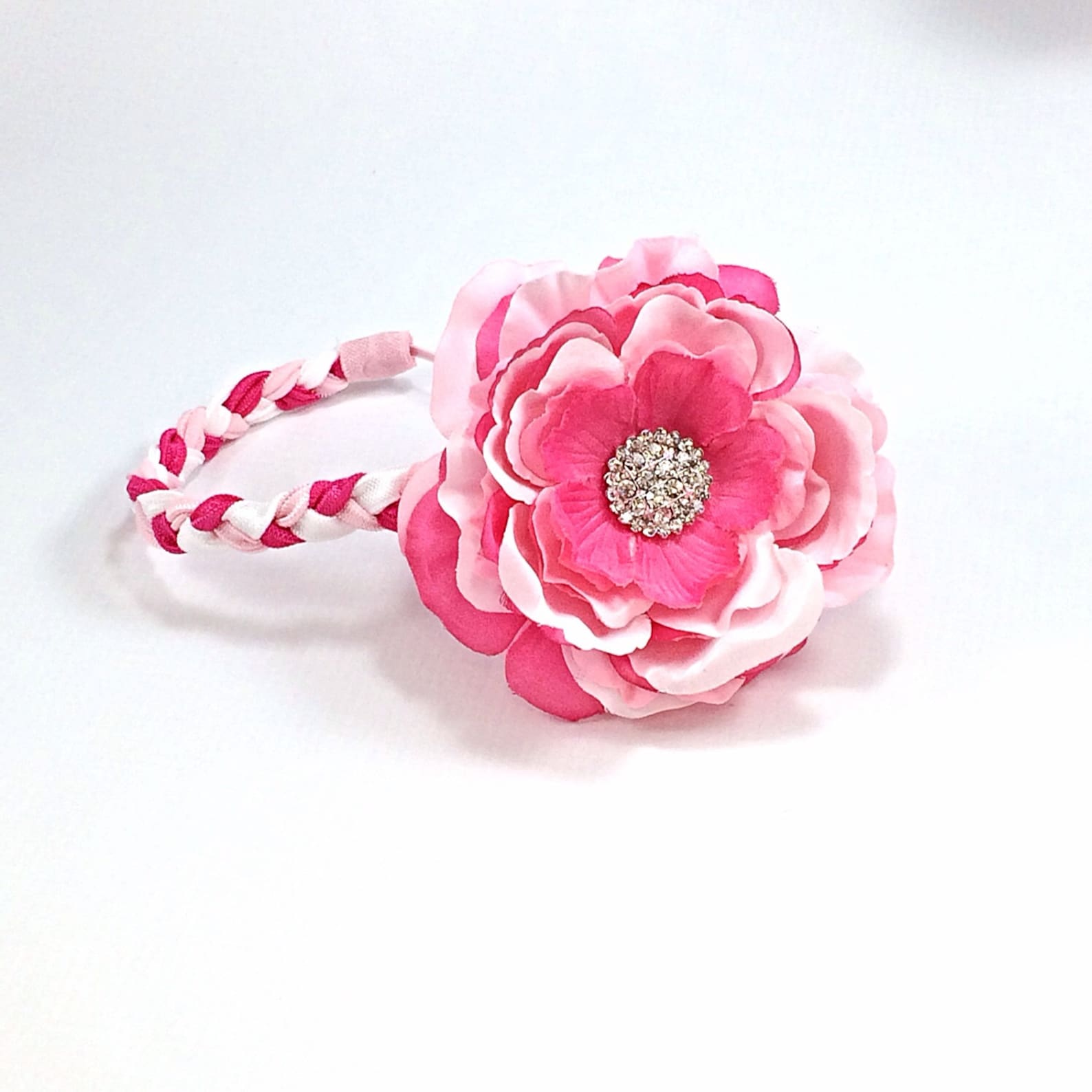 Pink Headband, Hot Pink Headband, White Headband, Pink Braided Headband ...