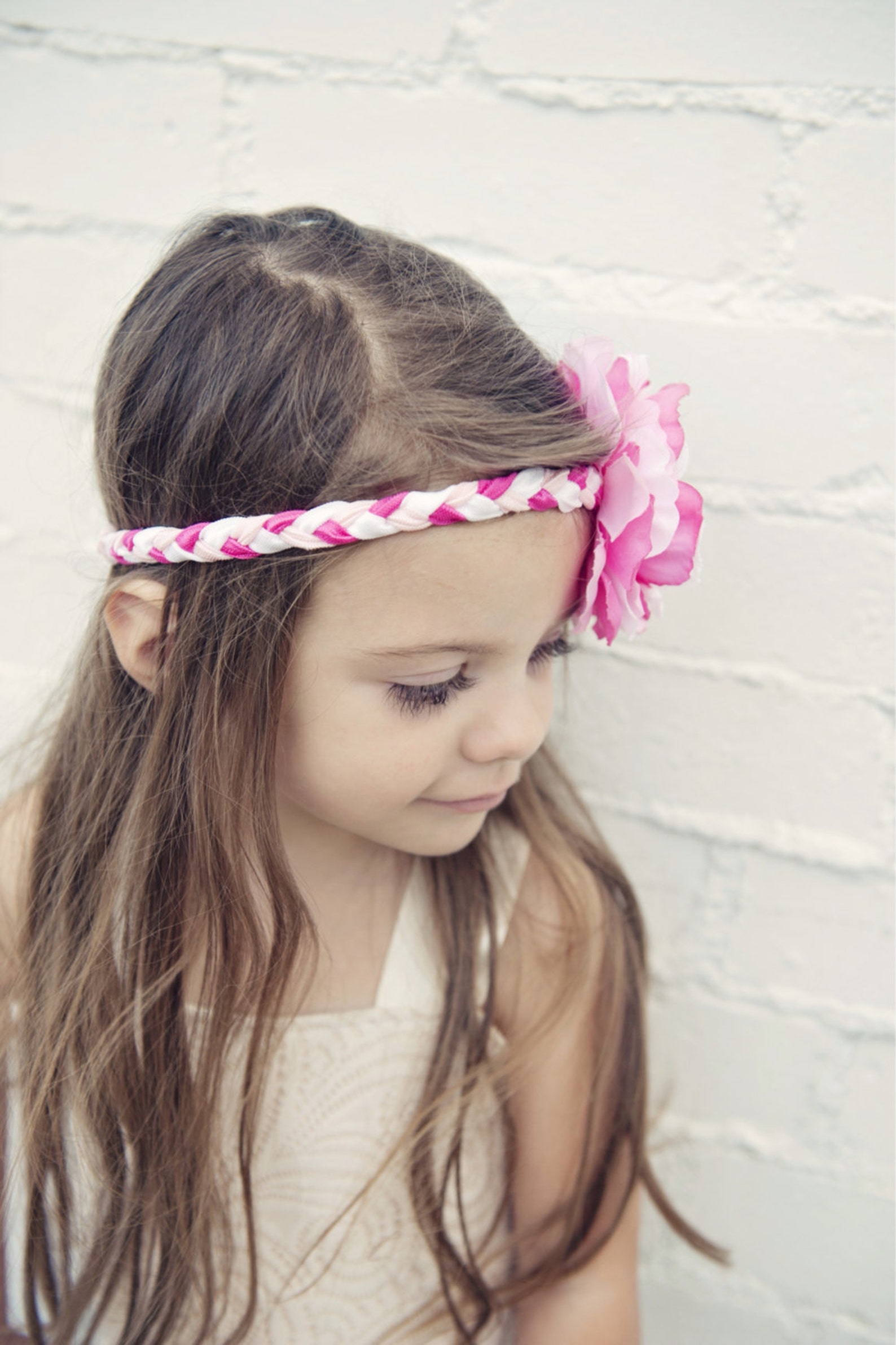 Pink Headband, Hot Pink Headband, White Headband, Pink Braided Headband ...
