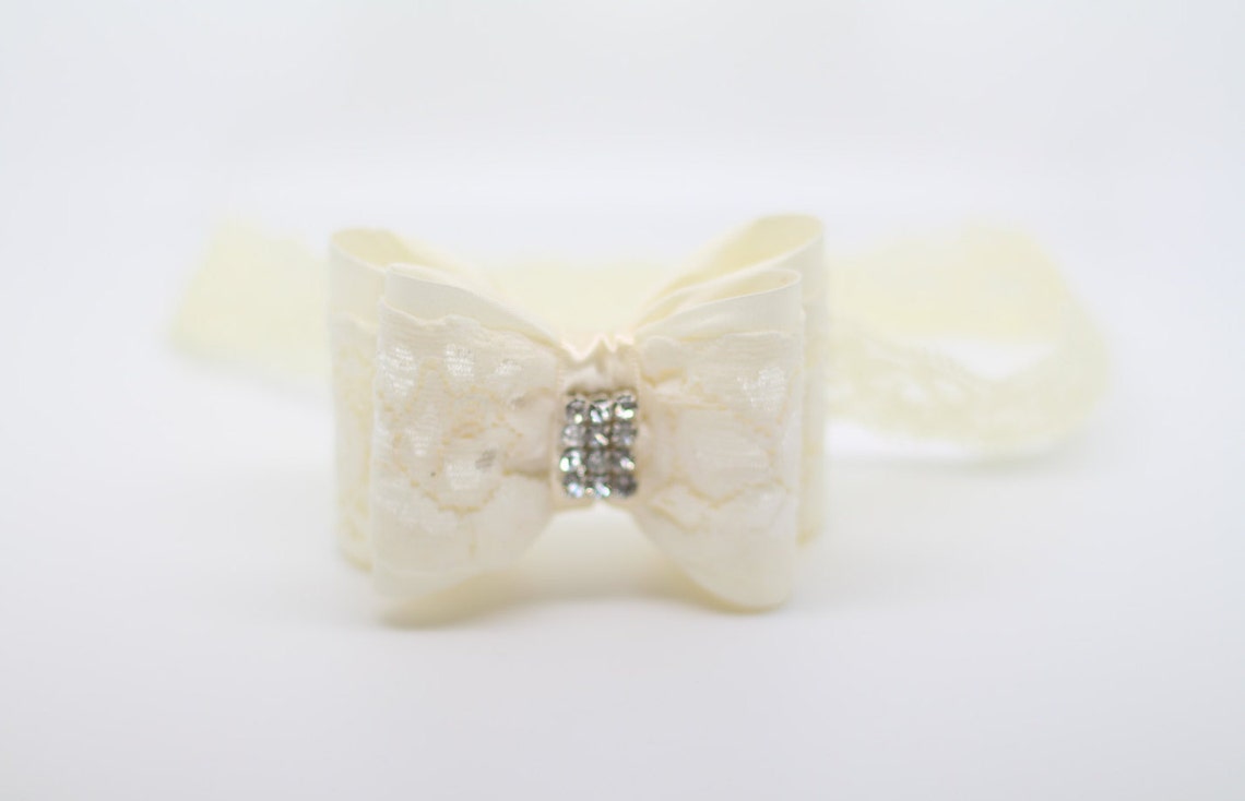 Ivory lace bow Headband Ivory bow headband lace bow | Etsy