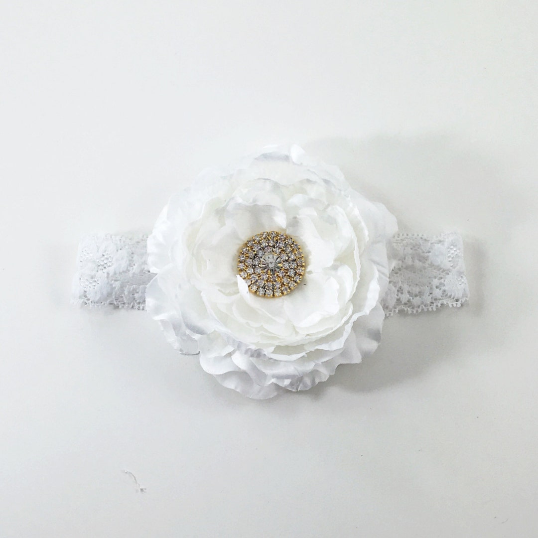 White Headband, White and Gold Headband, White Baby Headband, White ...
