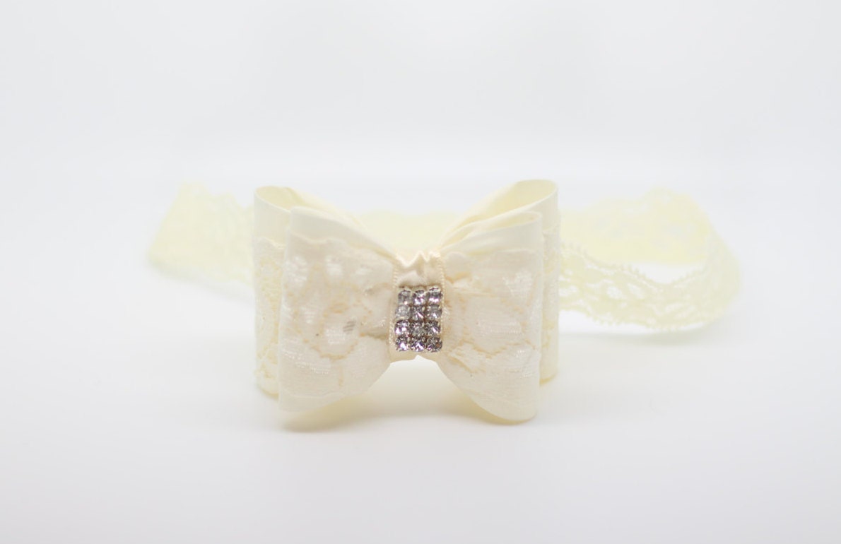 Ivory lace bow Headband Ivory bow headband lace bow | Etsy