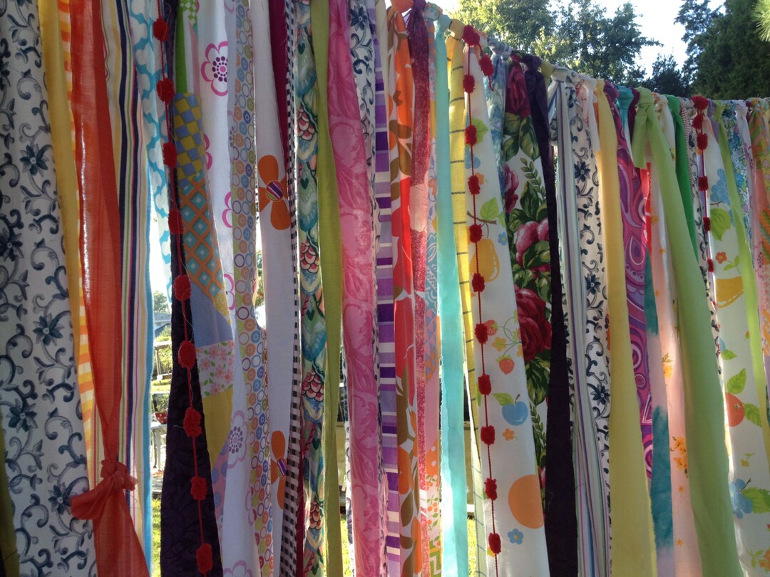 Gypsy Boho Curtain Fabric Garland Backdrop - Dorm, Teen Room, Decor ...