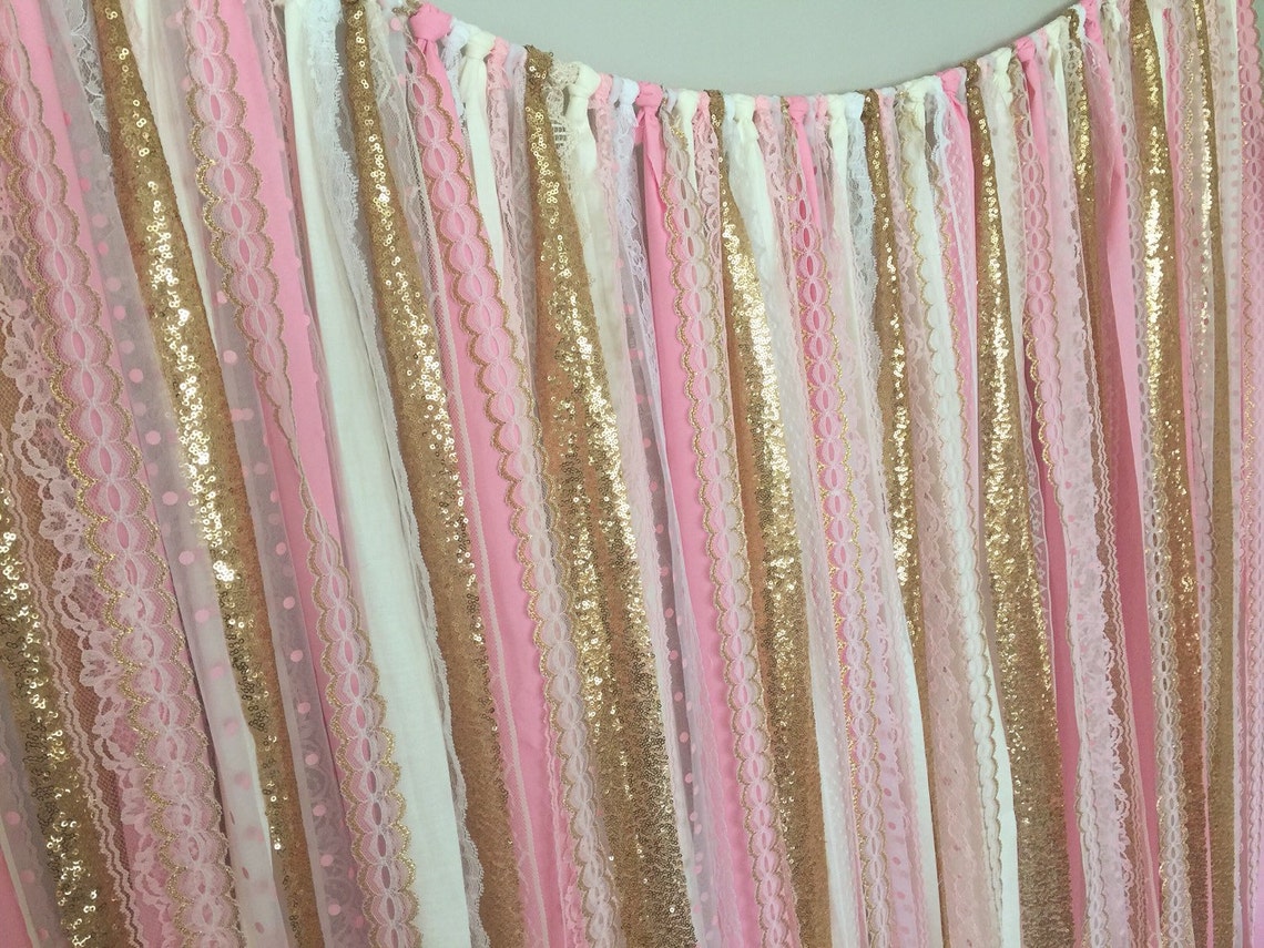 Pink & Gold Garland Backdrop - Birthday, Baby Shower, Wedding ...